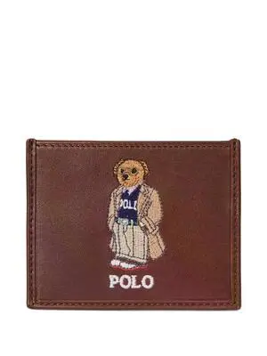 Polo Ralph Lauren Small Embroidered Polo Bear Leather Card Holder - Brown