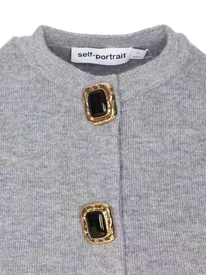 SELF-PORTRAIT Jeweled-button Wool Cardigan - Grey