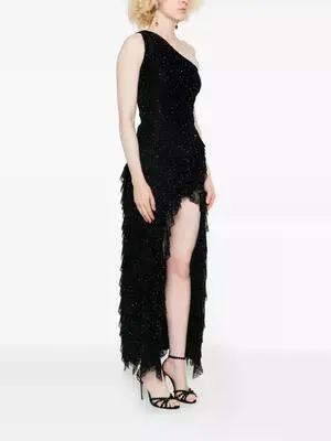 NISSA Embellished Ruffled Asymmetric Evening Dress