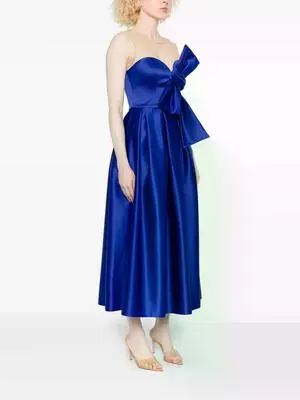 NISSA Bow-detail Mesh-insert Midi Dress - Blue