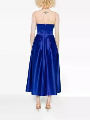 NISSA Bow-detail Mesh-insert Midi Dress - Blue