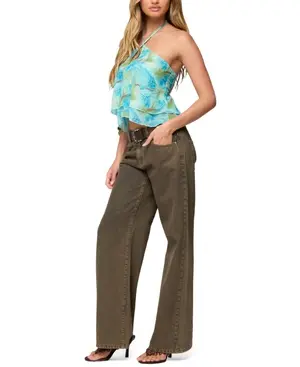 EDIKTED Dragon Lily Layered Chiffon Halter Top - Blue