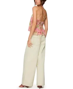EDIKTED Dragon Lily Layered Chiffon Halter Top - Pink