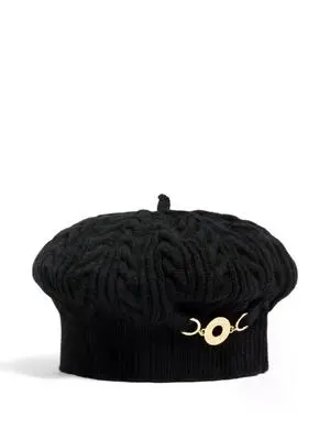 PATOU Cable Knit Beret With Metal Detail - Black
