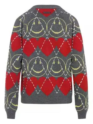Moschino Smiley Heart Argyle Cardigan - Grey