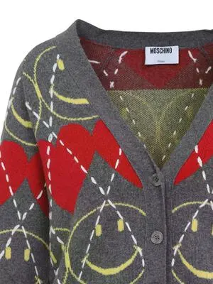Moschino Smiley Heart Argyle Cardigan - Grey