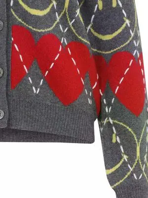Moschino Smiley Heart Argyle Cardigan - Grey