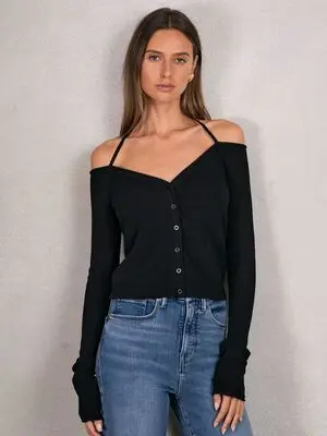 Good American Rib-knit Off-shoulder Top