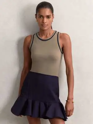 REISS Stretch-cotton Jersey Tipped Vest - Khaki Green/navy