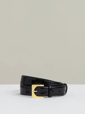 REISS Patent-leather Square-buckle Belt - Black