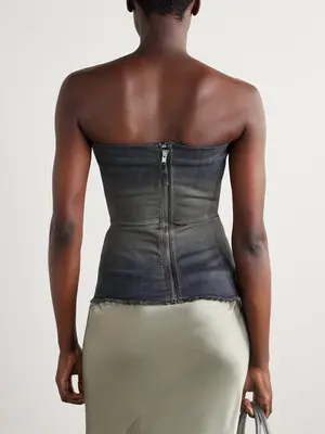 Rick Owens Frayed Denim Strapless Top