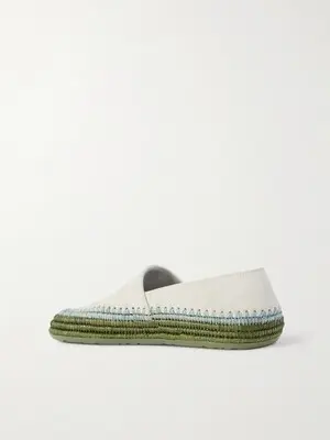Loewe Rio Raffia-trimmed Suede Espadrilles - Gray
