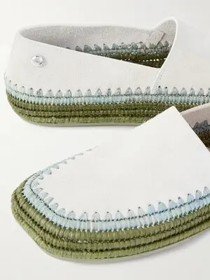 Loewe Rio Raffia-trimmed Suede Espadrilles - Gray