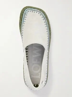 Loewe Rio Raffia-trimmed Suede Espadrilles - Gray