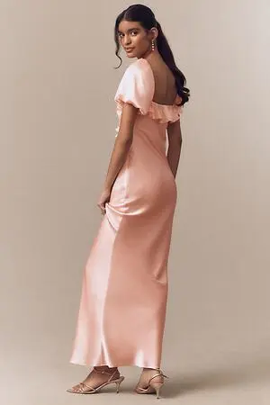 De La Vali Eden Puff-Sleeve Column Maxi Dress In Baby Pink - 29% Off |  Editorialist