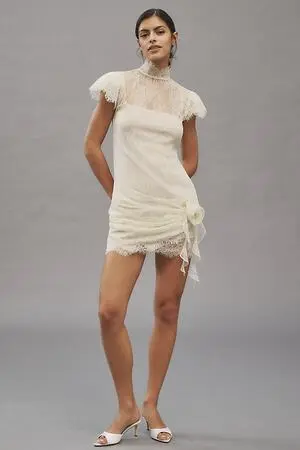 De La Vali Silentium Lace Mini Dress With Flounce Sleeves - White |  Editorialist