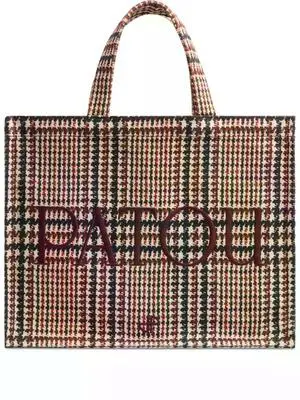 PATOU Logo-embroidered Check Tote Bag - Brown