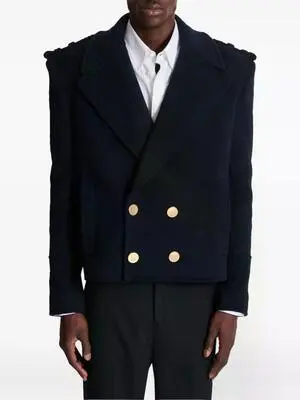 Balmain Cropped Reefer Jacket - Blue