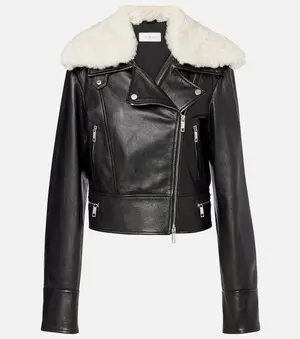 Sportmax Shearling-trimmed Leather Jacket - Black