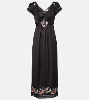 Rixo Carey Floral Satin Maxi Dress - Black