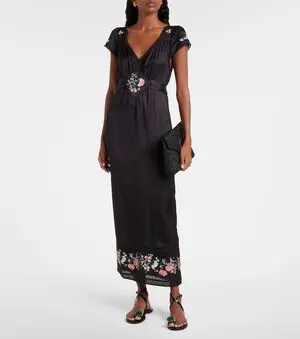 Rixo Carey Floral Satin Maxi Dress - Black
