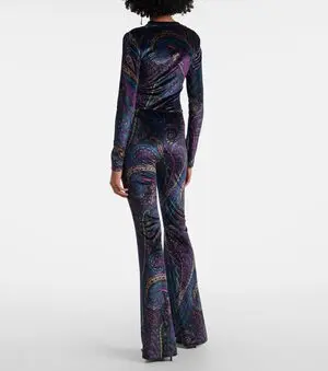 Etro Printed High-rise Velvet Flared Pants - Blue