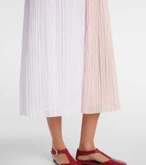 JIL SANDER Pleated Cotton Organza Muslin Midi Dress - Pink
