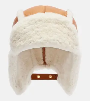 Miu Miu Shearling-trimmed Leather Trapper Hat - Beige
