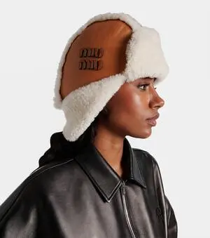 Miu Miu Shearling-trimmed Leather Trapper Hat