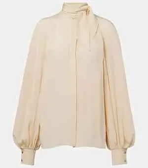 Loro Piana Valmy Tie-neck Silk Blouse