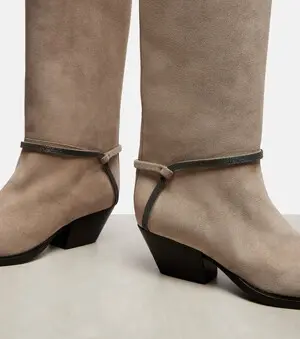 Brunello Cucinelli Monili Suede Knee-high Boots - Grey