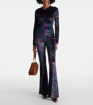 Etro Printed High-rise Velvet Flared Pants