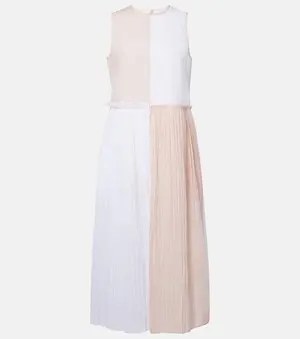 JIL SANDER Pleated Cotton Organza Muslin Midi Dress - Pink