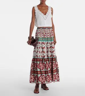 La DoubleJ Printed Tiered Cotton Maxi Skirt