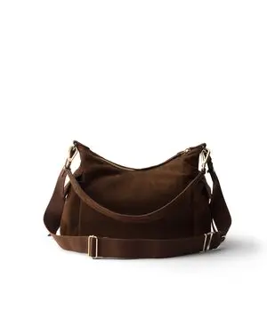 Prada Large Suede Bag - Brown