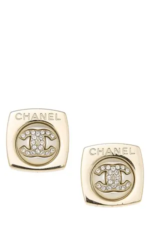 Chanel Crystal And Faux Pearl 'cc' Earrings - Gold