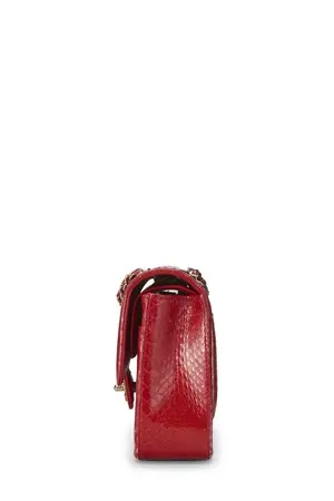 Chanel Python Classic Double Flap Medium Shoulder Bag - Red