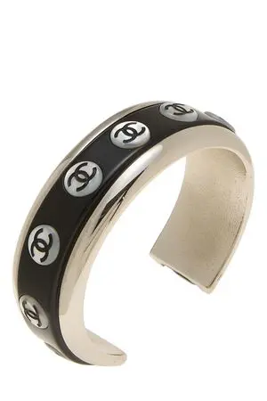 Chanel Mother Of Pearl 'cc' Cuff - Black