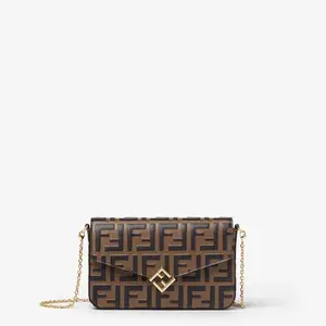 Fendi Ff Diamonds Wallet On Chain - Brown