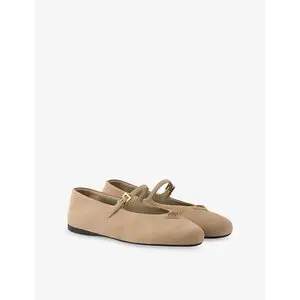 Prada Triangle-logo Suede Ballerina Flats - Neutral