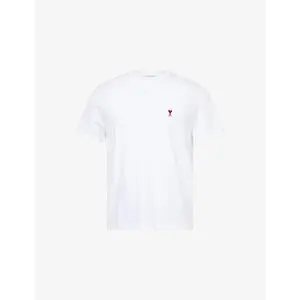 Ami Regular-fit Embroidered-logo Cotton-jersey T-shirt - Blanc