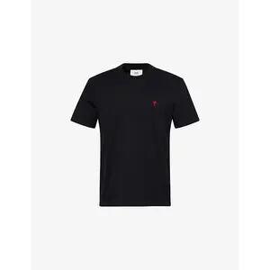 Ami Regular-fit Embroidered-logo Cotton-jersey T-shirt - Noir