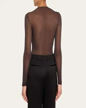 Saint Laurent Sheer Knit Long-sleeve Bodysuit