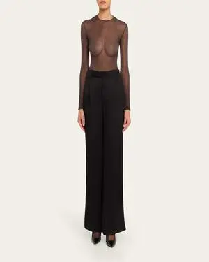 Saint Laurent Sheer Knit Long-sleeve Bodysuit