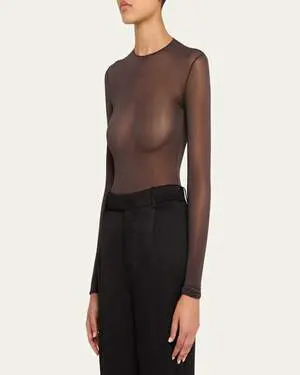Saint Laurent Sheer Knit Long-sleeve Bodysuit