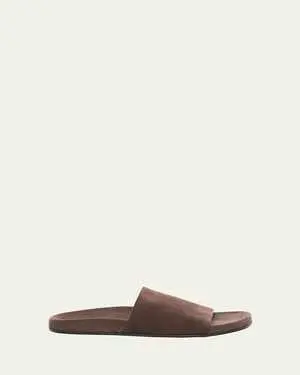 THE ROW Hugh Suede Slide Sandals - Lacquer Brown