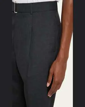 Officine Générale Hugo Wool Self-belt Pleated Pants - Dark Grey