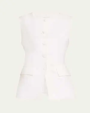 AEXAE Button-front Linen Vest - White