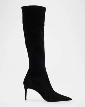 STUART WEITZMAN Power Suede Stiletto Knee Boots - Black