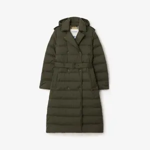 Burberry Long Nylon Hooded Puffer Coat - Shale Green